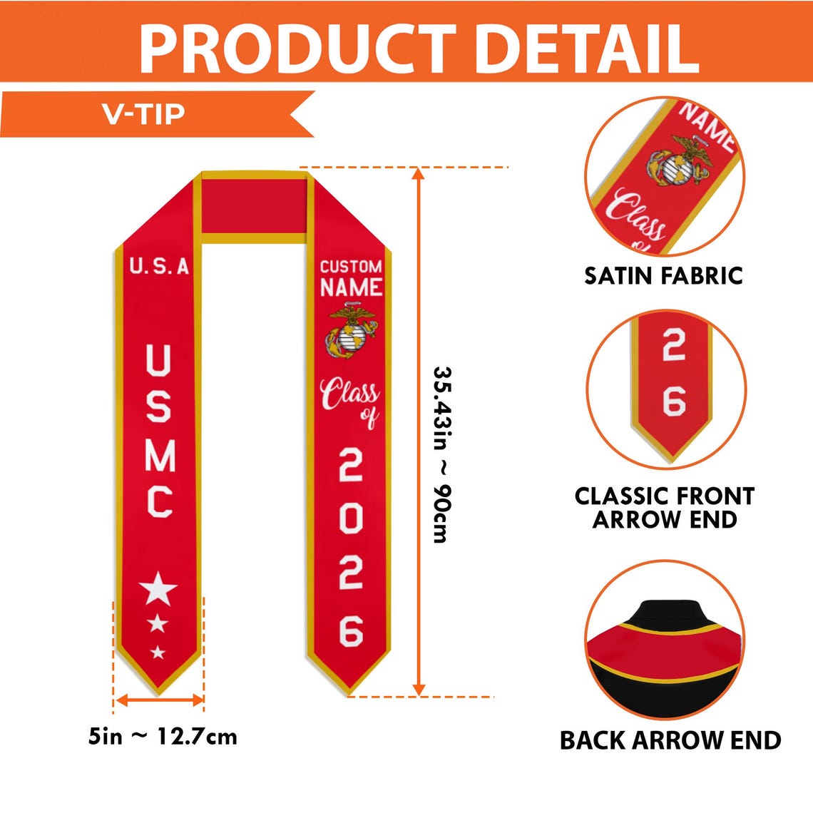 Custom Usmc Graduation Stole, Personalized Graduation Sash, Marine ...