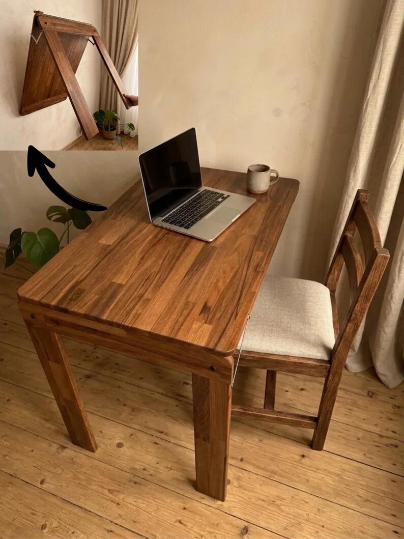 Natural Beech Wood Folding Wall Desk | Space-saving Modern Workstation ...