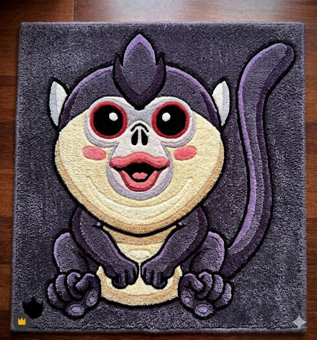 Cute Gothic Monkey Tufted Rug, Handmade Punch Needle Animal Rug, Kawaii ...