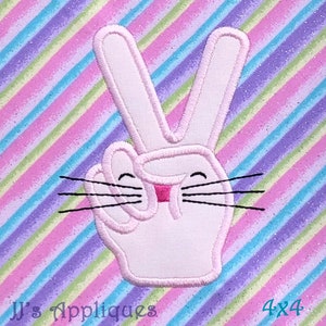 Easter Peace Sign Bunny Face Embroidery Applique Design - 4x4, 5x7 and ...