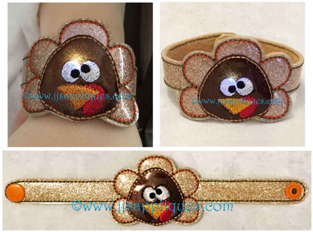 ITH Snap on Flashing Turkey Face Bracelet Embroidery Design Adult Child ...