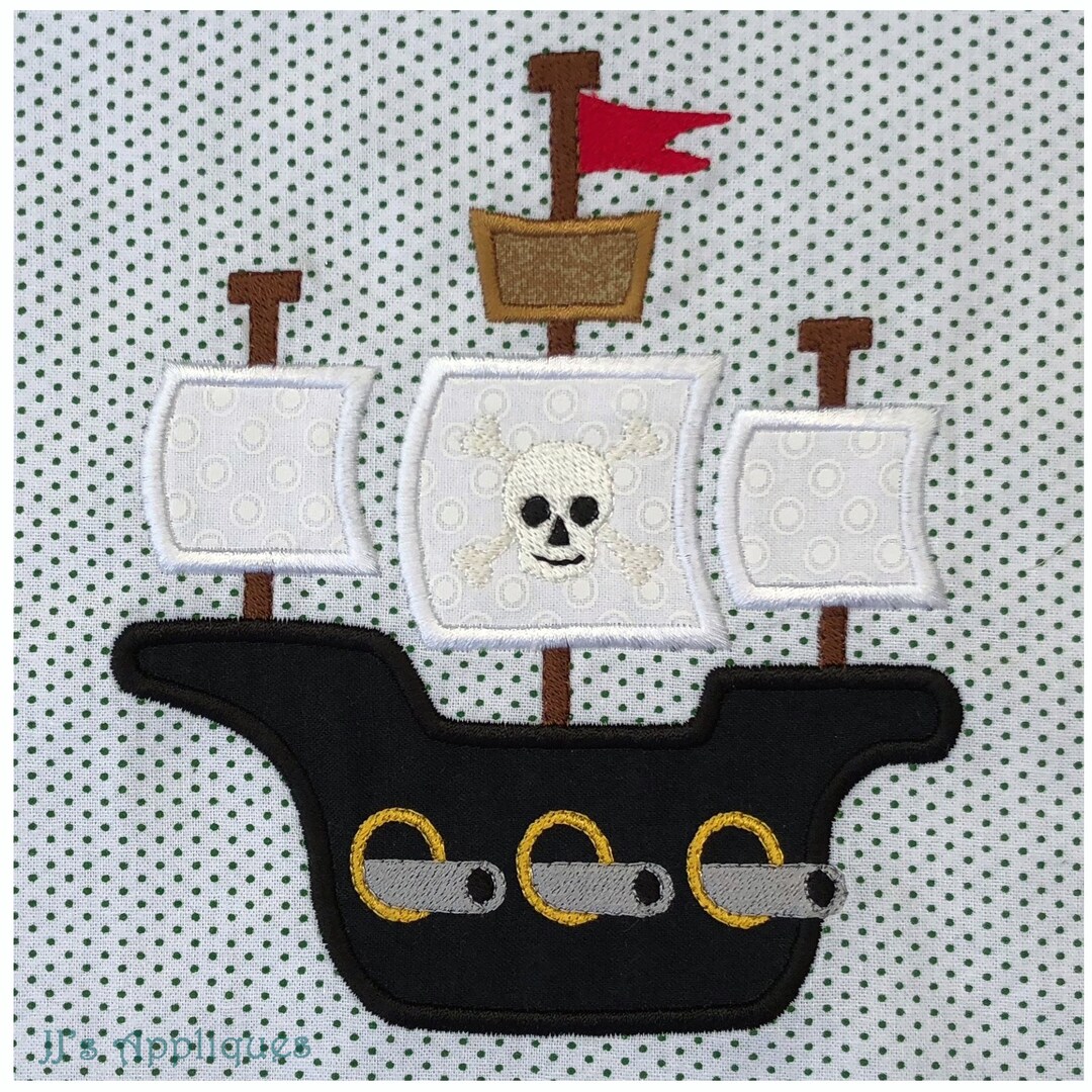 Pirate Ship Embroidery Applique Design Buccaneer Ship Appliques 5x7 ...
