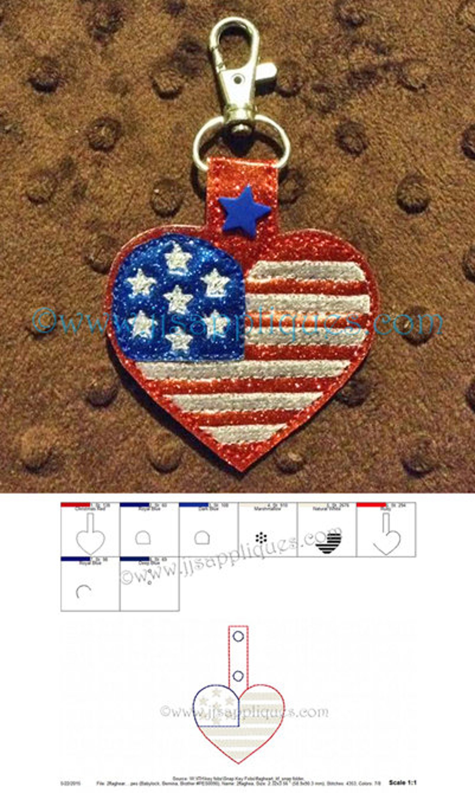 Instant Download ITH Snap on Flag Heart Key Fob Design | Etsy