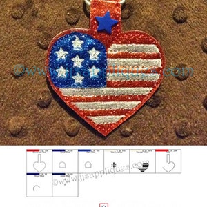 Instant Download ITH Snap on Flag Heart Key Fob Design Patriotic ...
