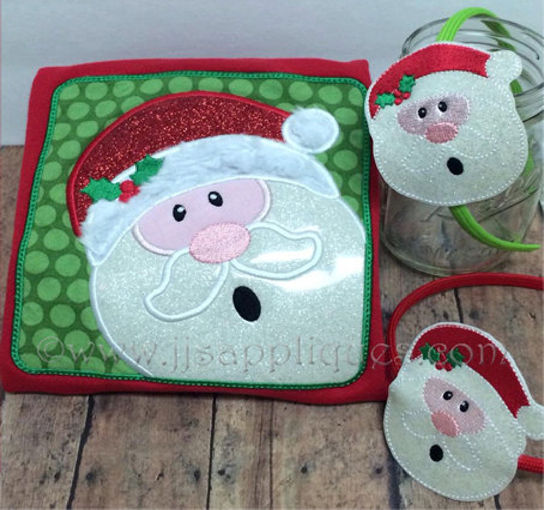 Santa Face Embroidery Design Set in the Hoop Headband Feltie 3 Inch and ...