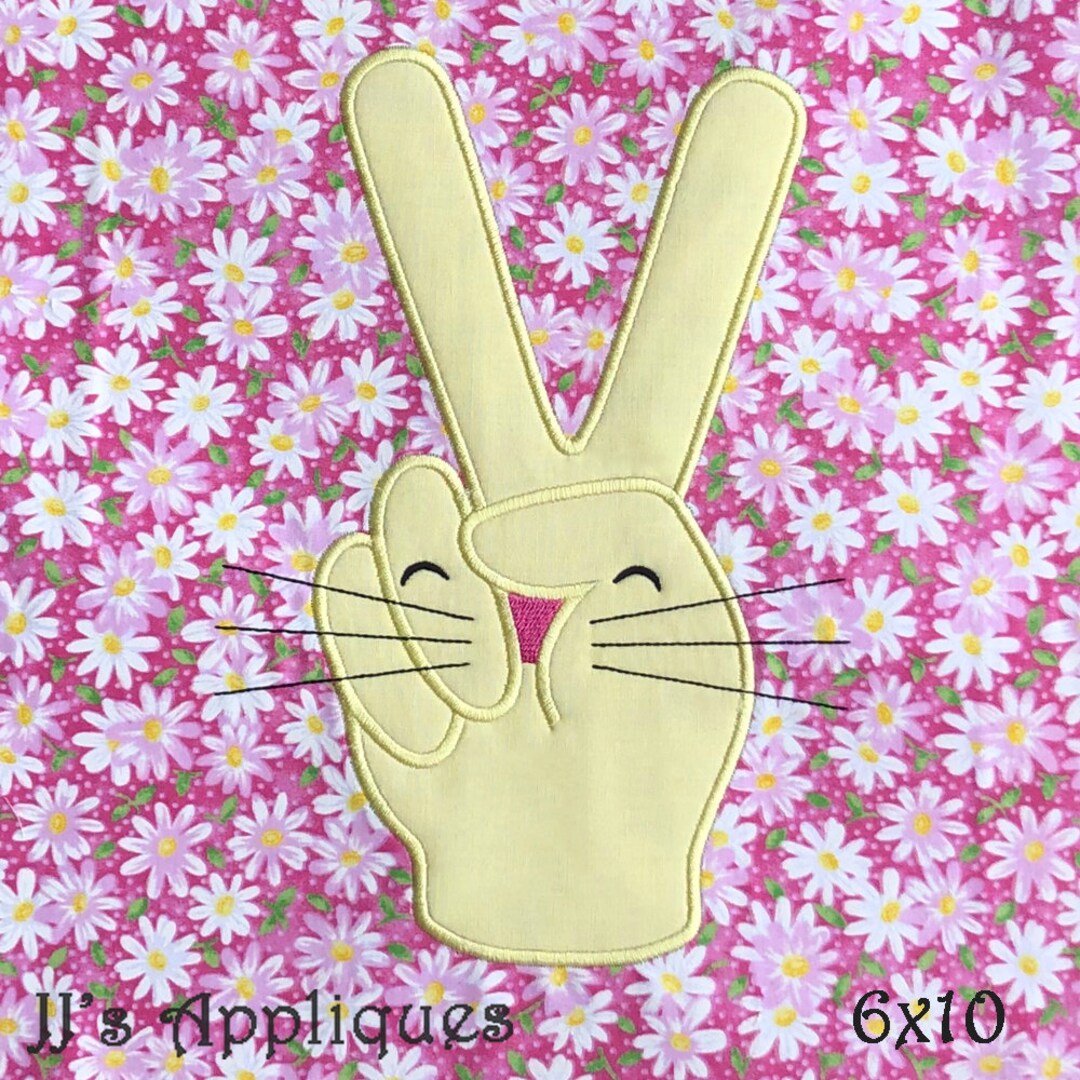 Easter Peace Sign Bunny Face Embroidery Applique Design - 4x4, 5x7 and ...