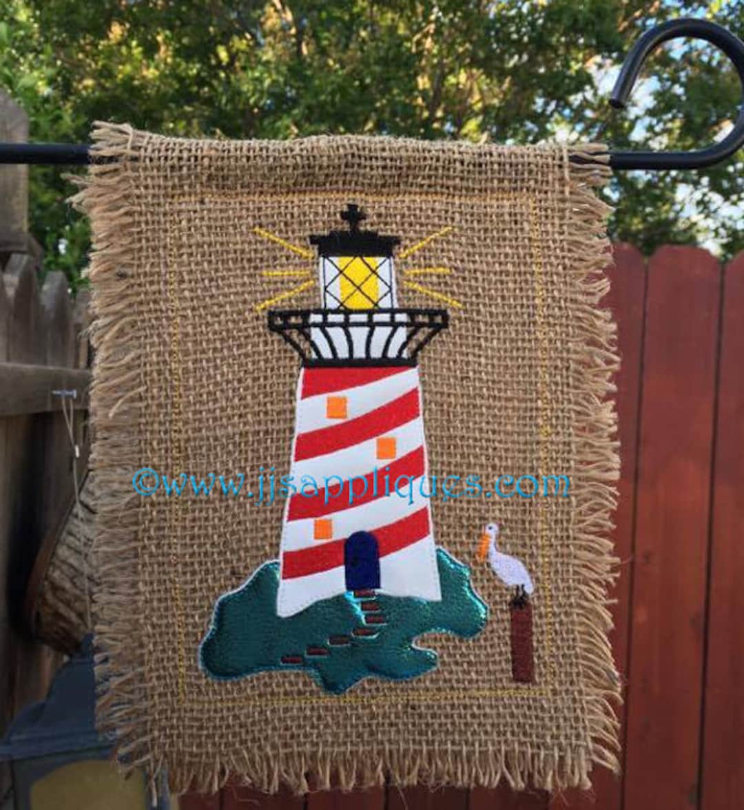 ITH Garden Flag and Lighthouse Embroidery Applique Design for 5x7, 6x10 ...