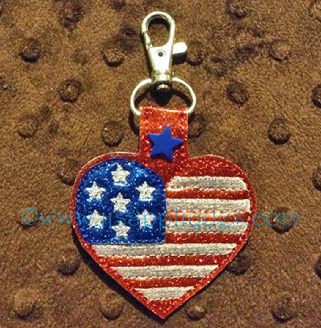 Instant Download ITH Snap on Flag Heart Key Fob Design Patriotic ...