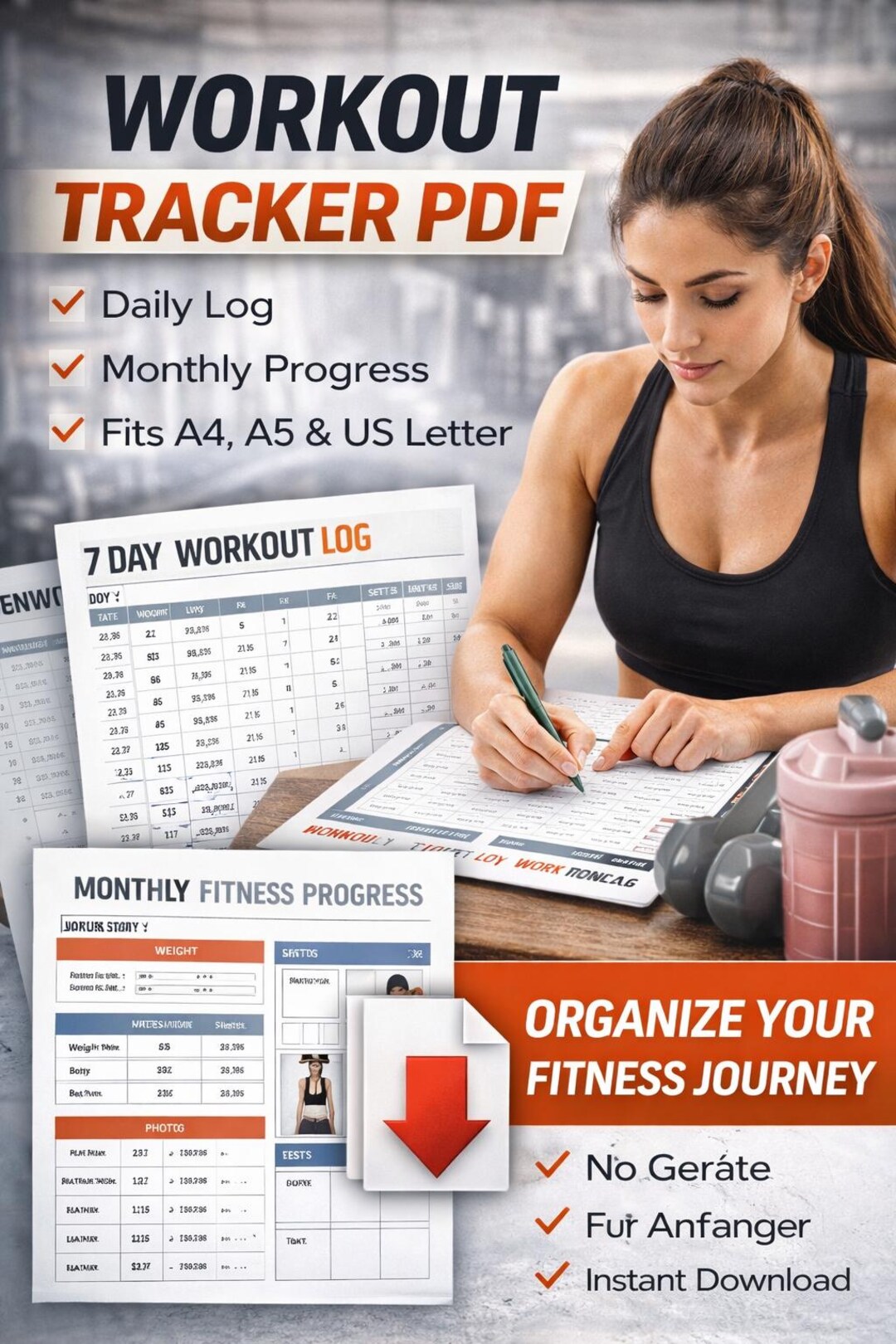 Workout Tracker PDF | Fitness Journal | Gym Log Book | Workout Planner ...