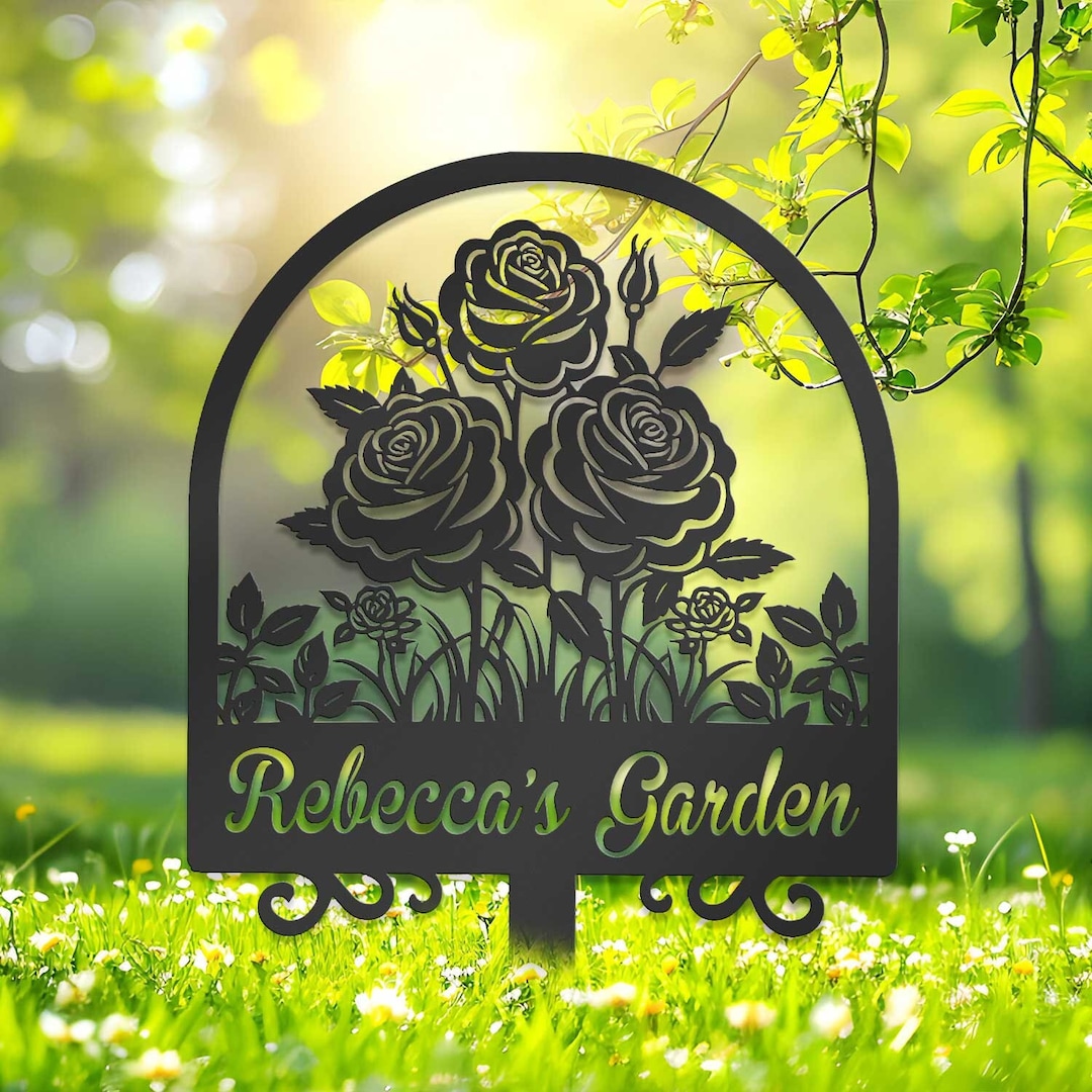Personalized Rose Garden Decor, Rose Stake, Garden Flower Sign, Custom ...