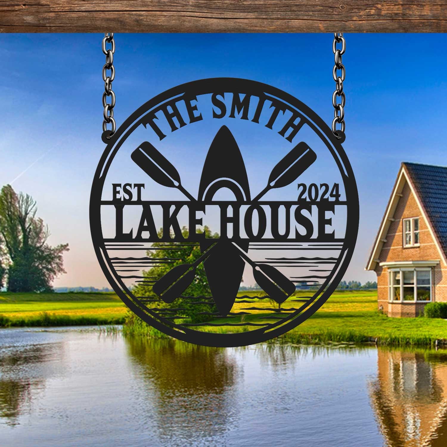 Custom Lake House Sign, Lake Scene Sign, Metal Wall Art, Personalized ...