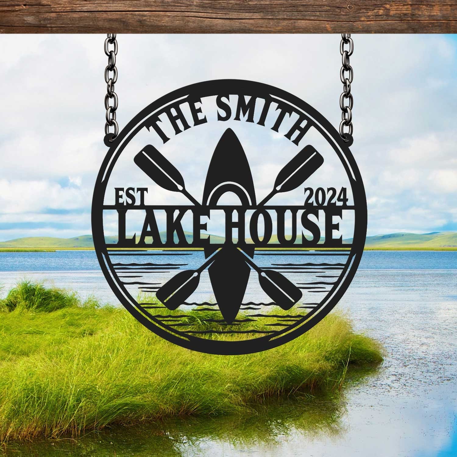 Custom Lake House Sign, Lake Scene Sign, Metal Wall Art, Personalized ...