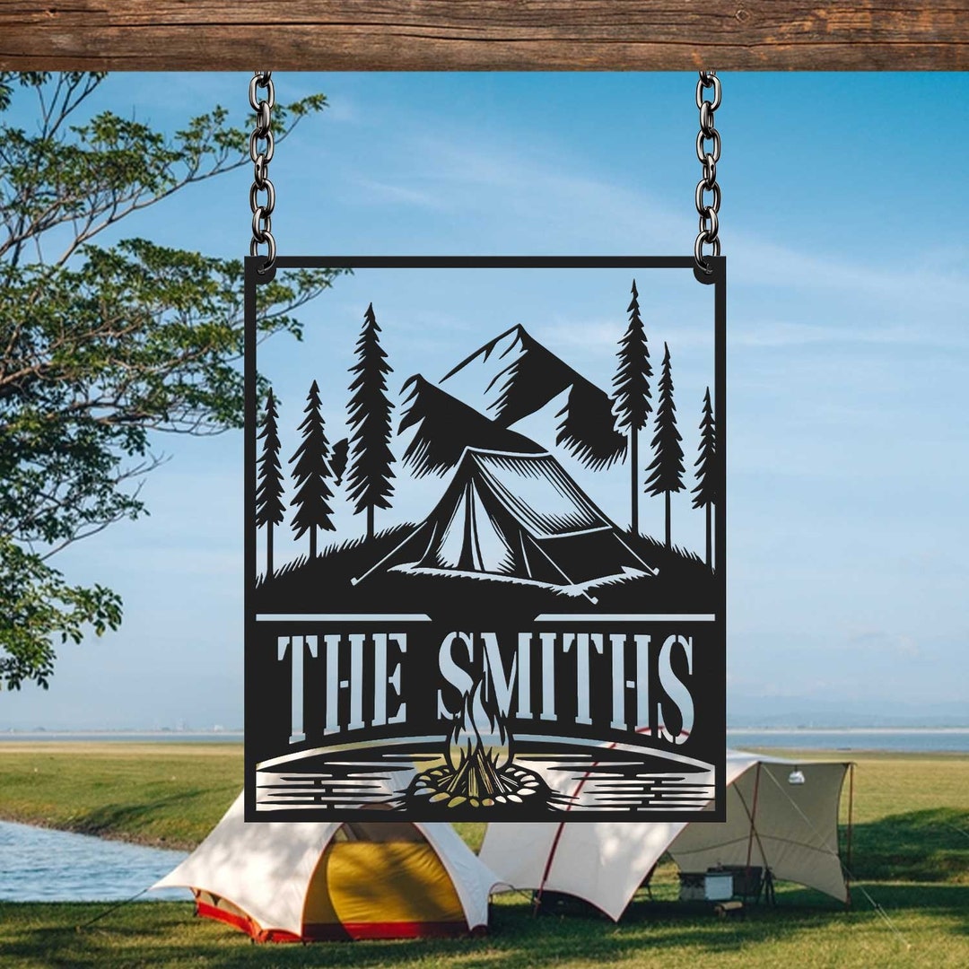 Custom Outdoor Tent Camping Sign, Camping Metal Sign, Tent Camper Sign ...