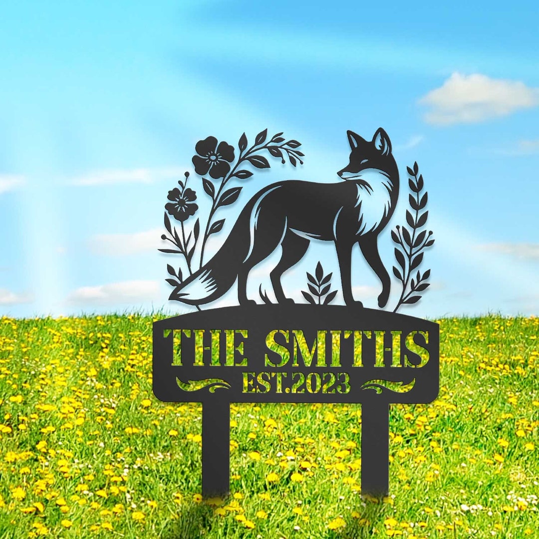 Personalized Fox Sign With Stake, Metal Fox Sign, Fox Decor, Fox Lover ...