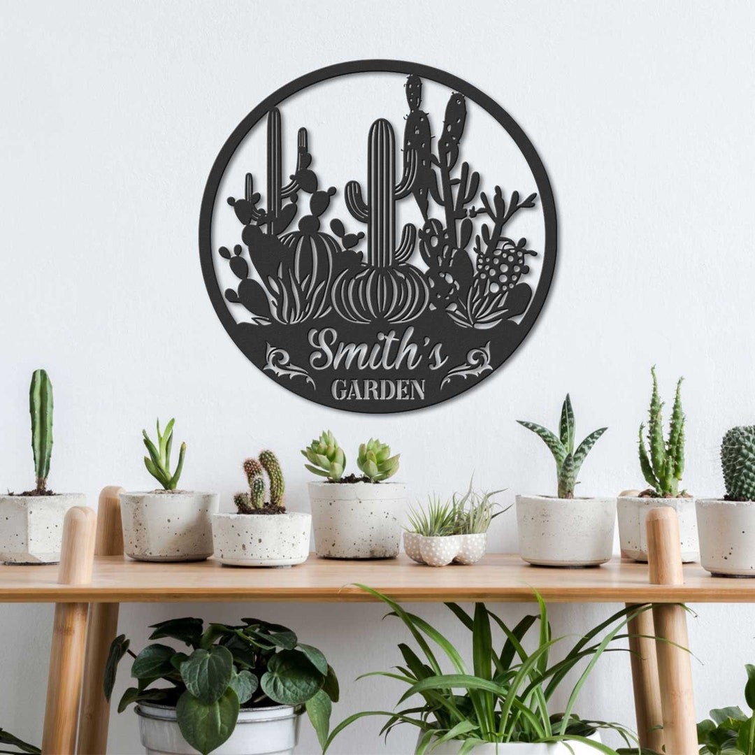 Custom Cactus Metal Sign, Cactus Monogram Sign, Cactus Wall Decor ...