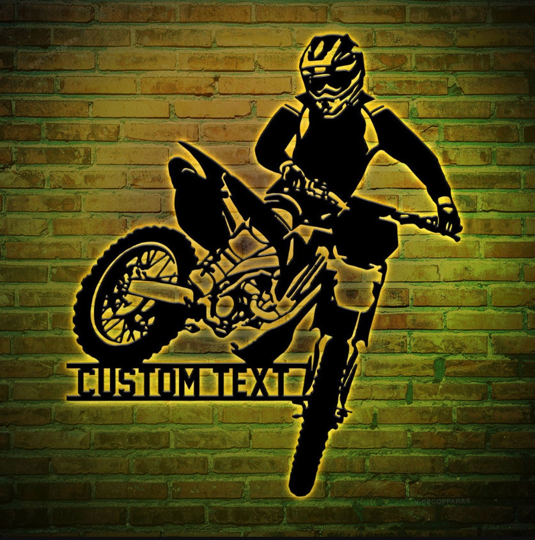 Personalized Dirt Bike Metal Sign With LED Lights, Custom Motocross ...