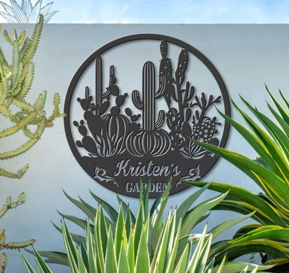 Custom Cactus Metal Sign, Cactus Monogram Sign, Cactus Wall Decor ...
