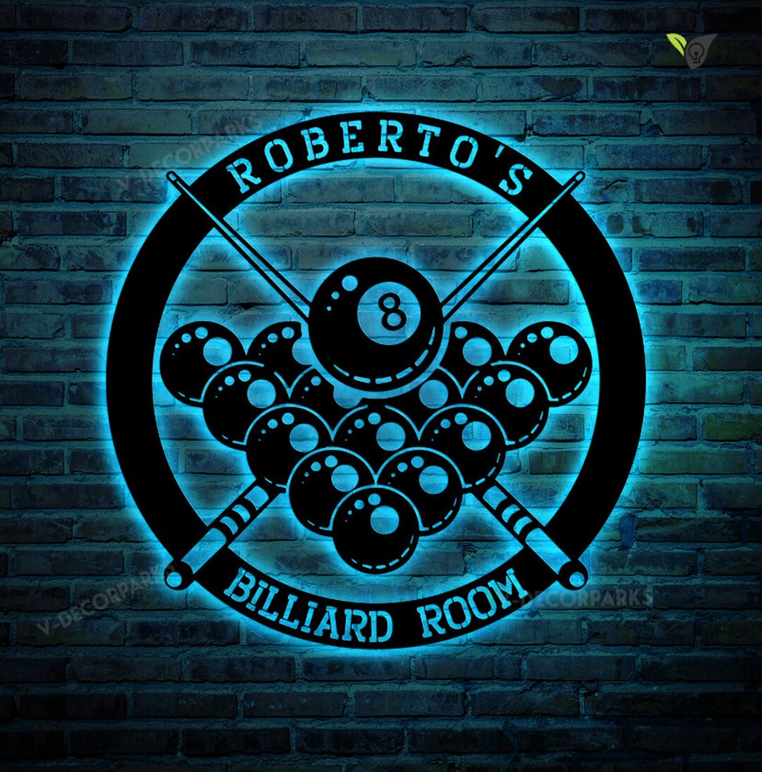 Personalized Name Billiards Metal Sign With LED Lights,custom Snooker ...