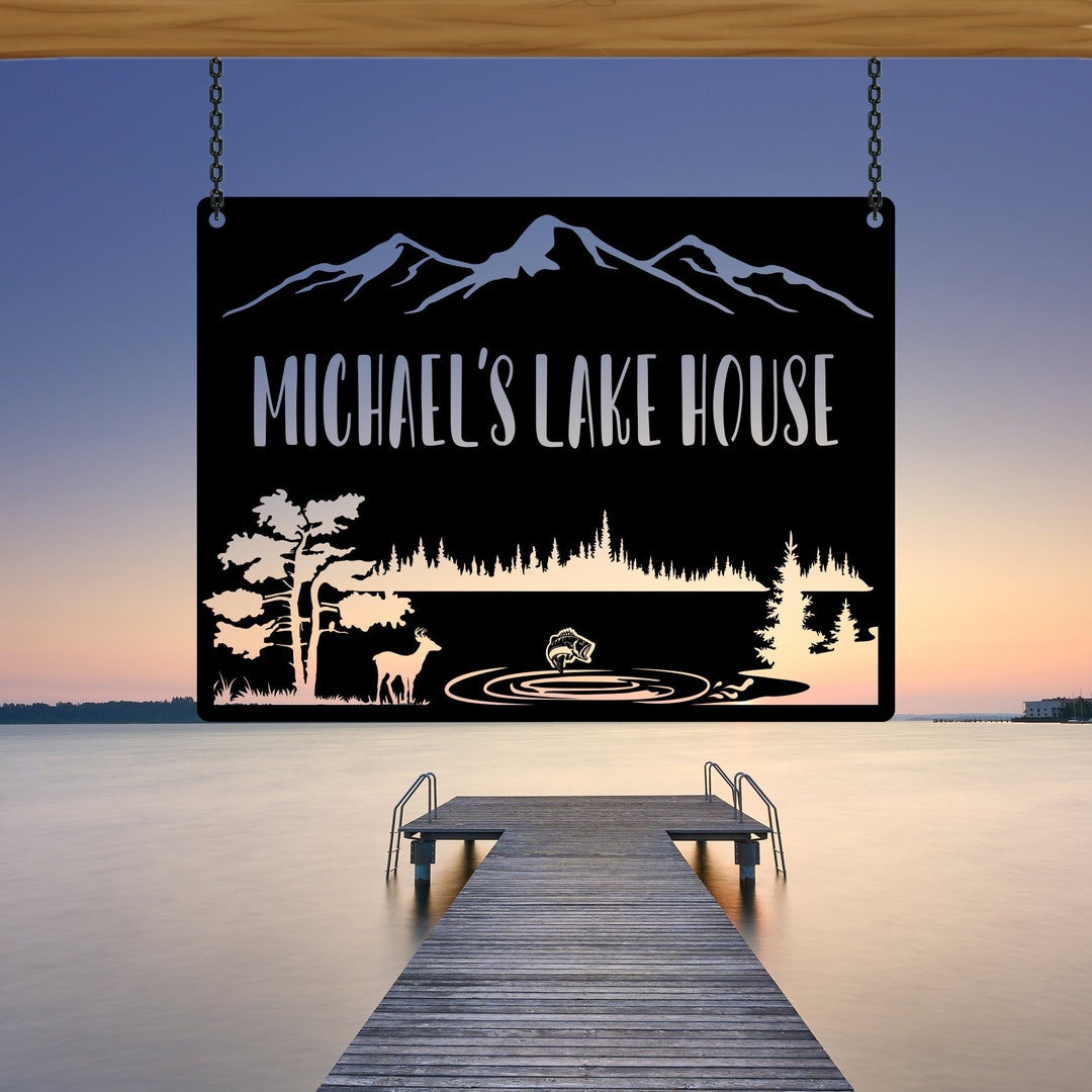 Custom Lake House Sign, Lake Scene Sign, Metal Wall Art, Personalized Last Name Sign, Outdoor ...