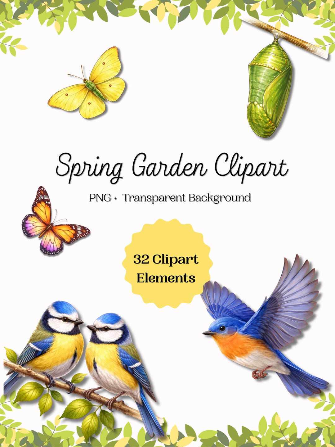 Spring Garden Clipart Bundle, Birds Flowers Insects PNG, 32 Elements - Etsy