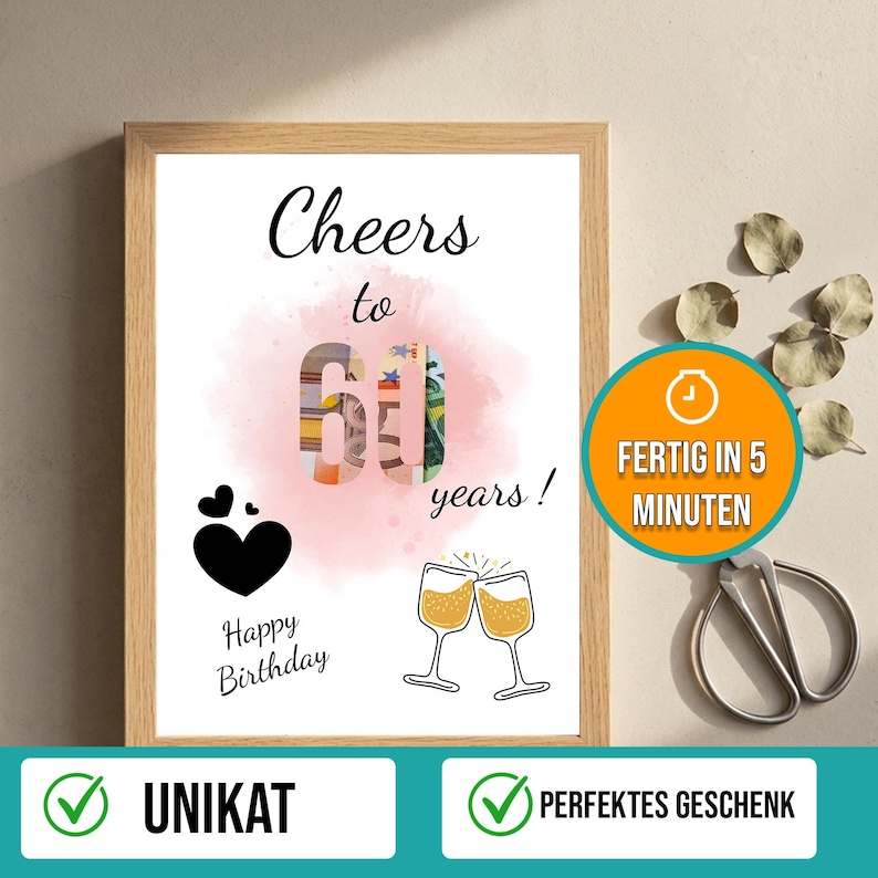 60th Birthday Money Gift Template, Cheers to 18 Years, DIY Money Gift ...