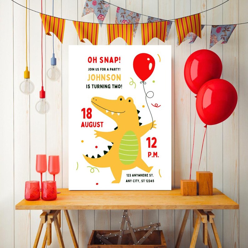 Editable Crocodile Kids Birthday Invitation | Colorful Animal Party ...