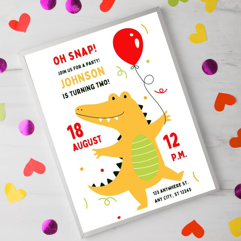 Editable Crocodile Kids Birthday Invitation | Colorful Animal Party ...