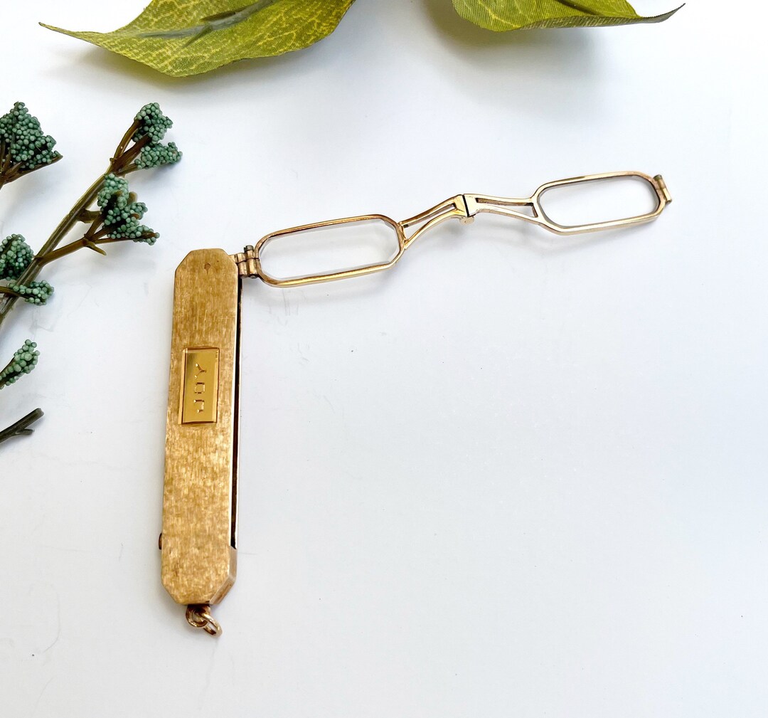 14K Gold Antique Lorgnette Folding Glasses Pendant - Etsy