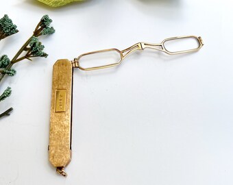 Lorgnettes 14K Gold Opera Eye Glasses, Etched Folding Reading Glasses ...