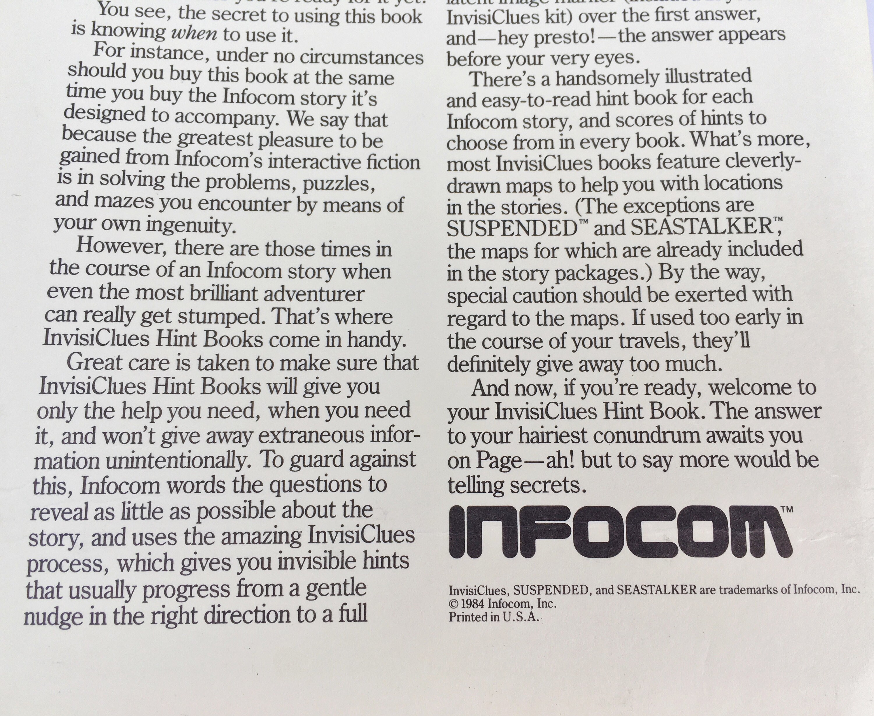 SEASTALKER Infocom Invisiclues Booklet NIP - Etsy