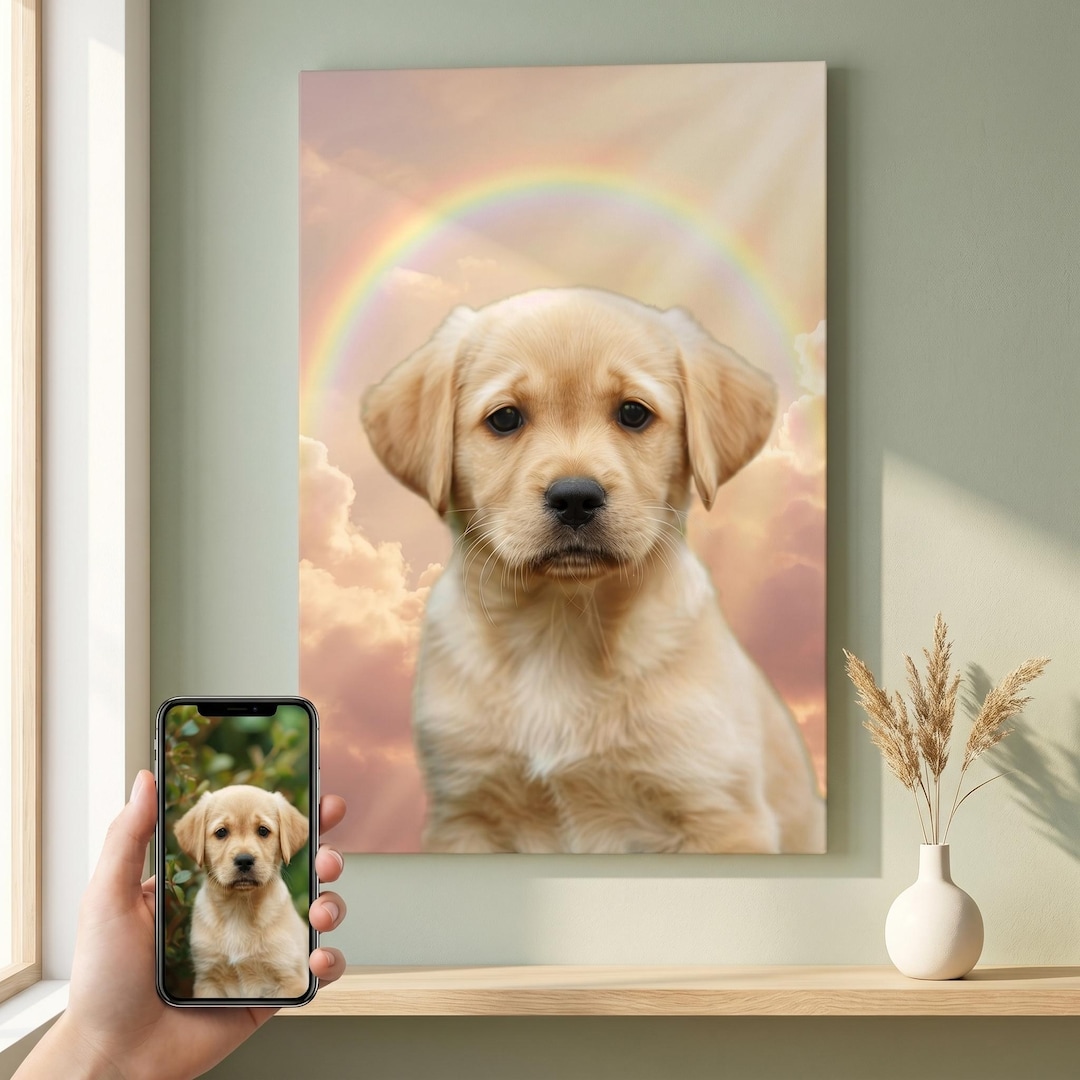 Personalized Pet Portrait Rainbow Bridge Memorial Canvas | Custom Pet ...