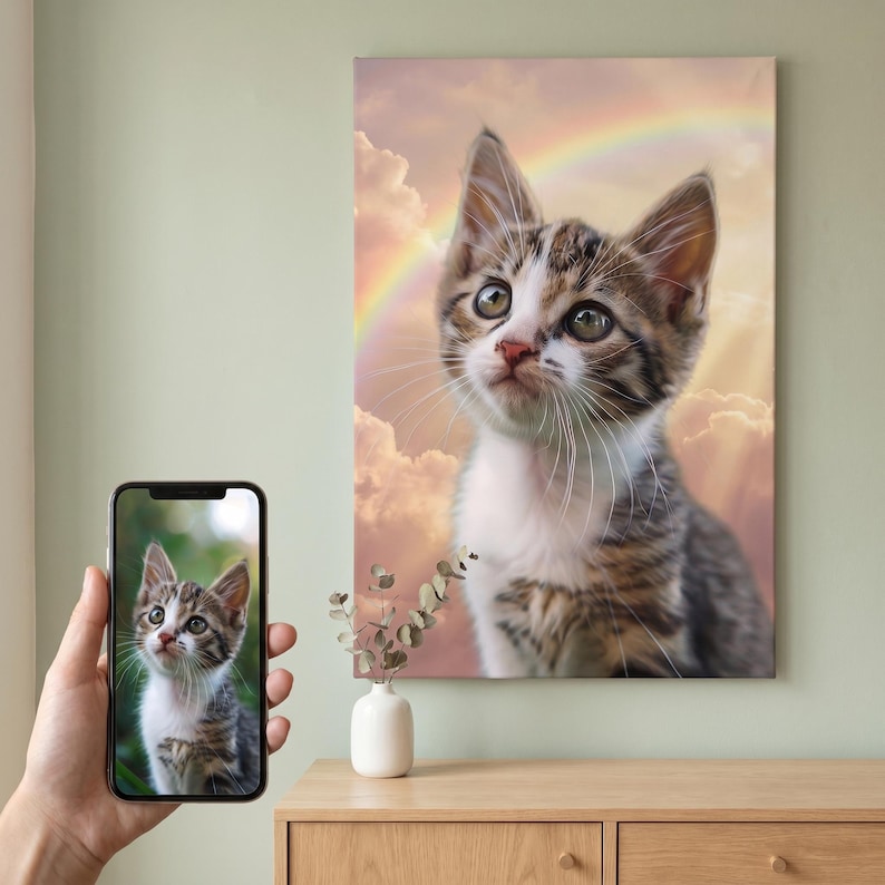 Personalized Pet Portrait Rainbow Bridge Memorial Canvas | Custom Pet ...