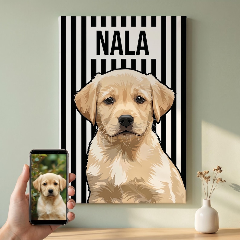 Custom Pet Portrait From Photo | Monochrome Name | Personalized Pet ...