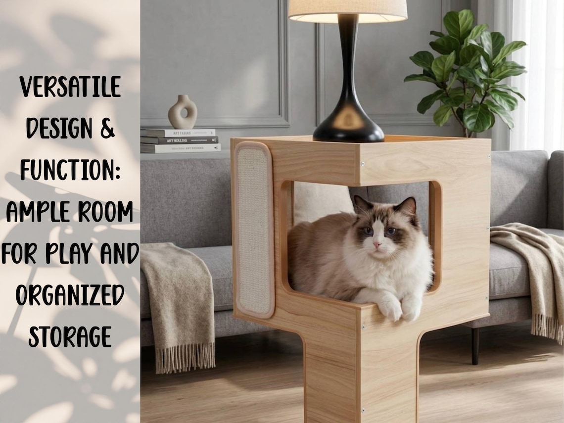 Modern Cat Tree Condo Nightstand – Wooden Cat Furniture Bed With ...