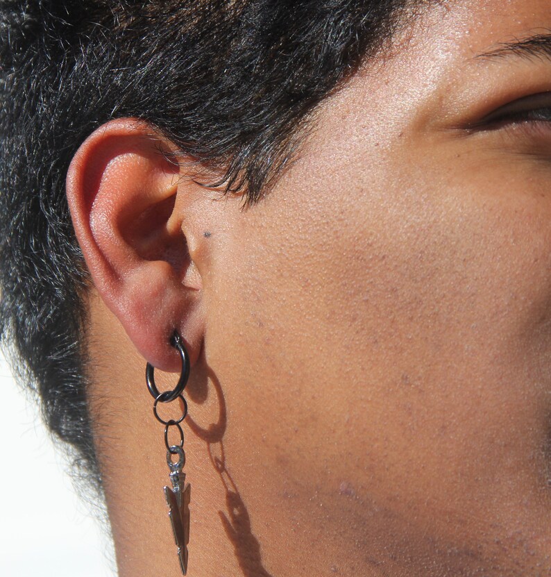 Black Men Earrings Men Silver Earrings Hoop Earrings Silver Etsy