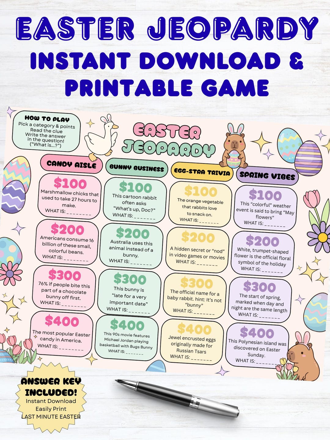 Easter Jeopardy Game | Printable Easter Trivia Questions | Adult Easter ...