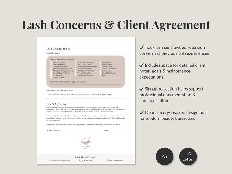 Lash Client Intake Template Canva | Extension, Tint & Lift Consultation ...