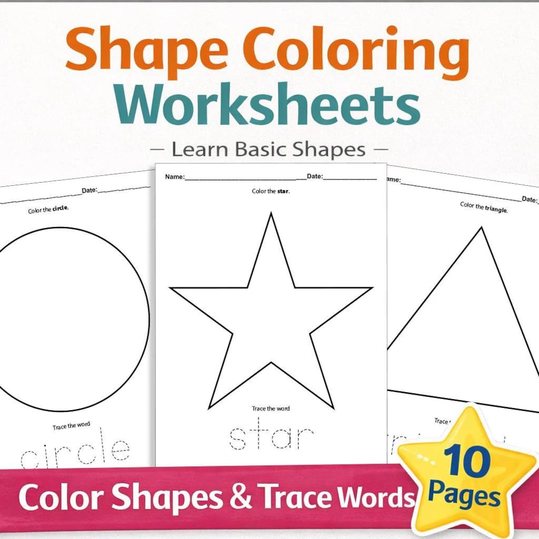 Shape Coloring Worksheets – Color Shapes and Trace Words for Preschool ...