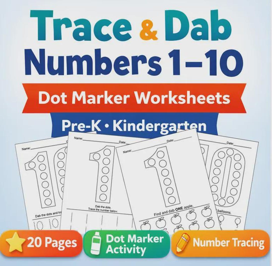 Dot Marker Numbers 1-10 Worksheets | Trace Dab Counting Activity ...