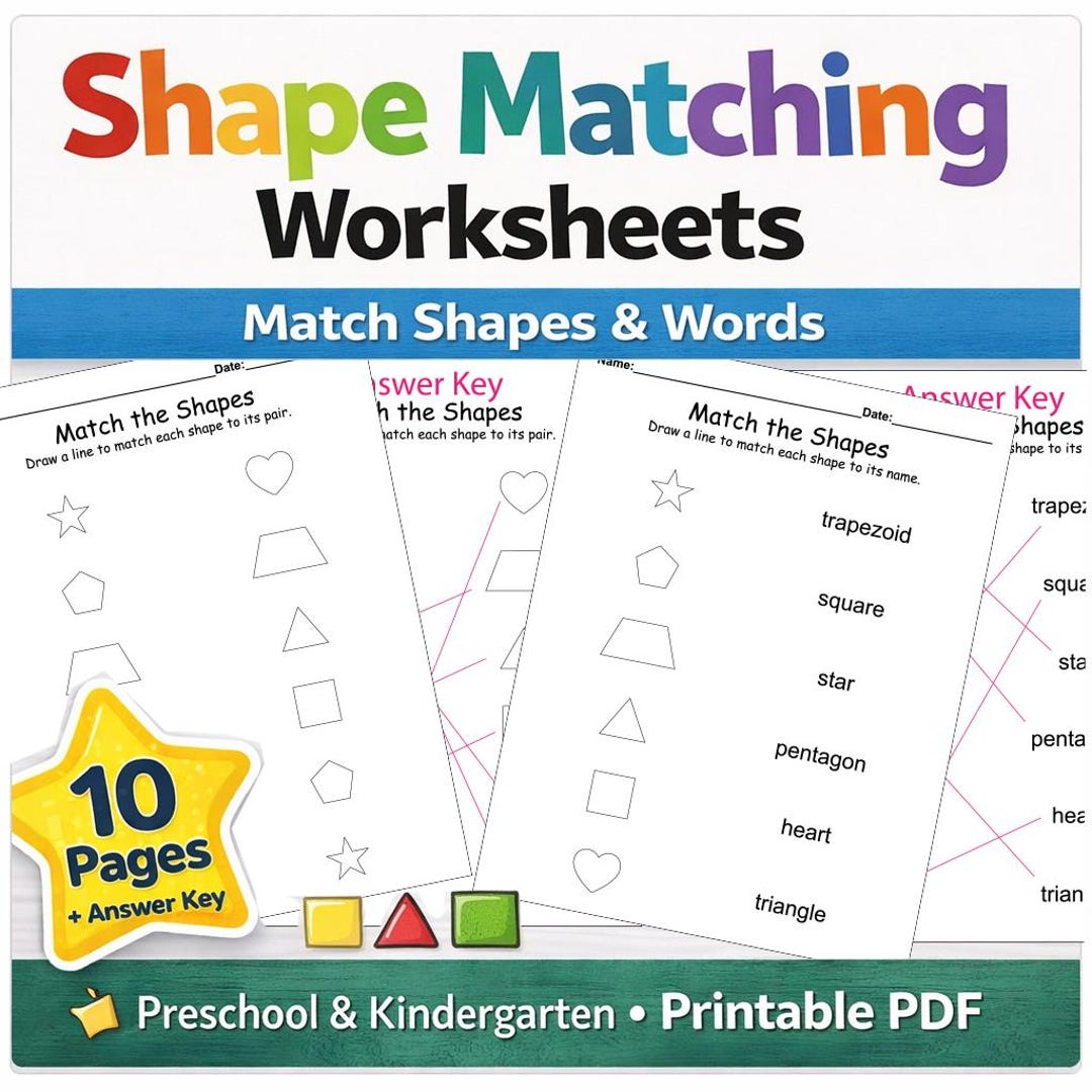 Shape Matching Worksheets for Preschool Kindergarten | Match Shapes ...