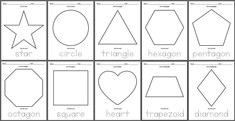 Shape Coloring Worksheets – Color Shapes and Trace Words for Preschool ...