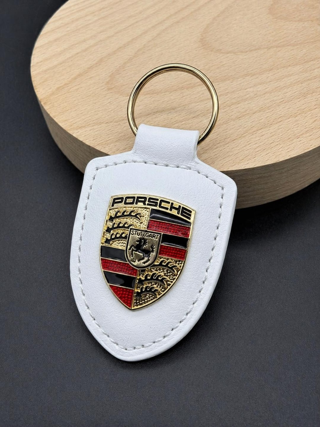AUTH Porsche Genuine Crest Leather Keychain Luxury Cars Key Ring ...