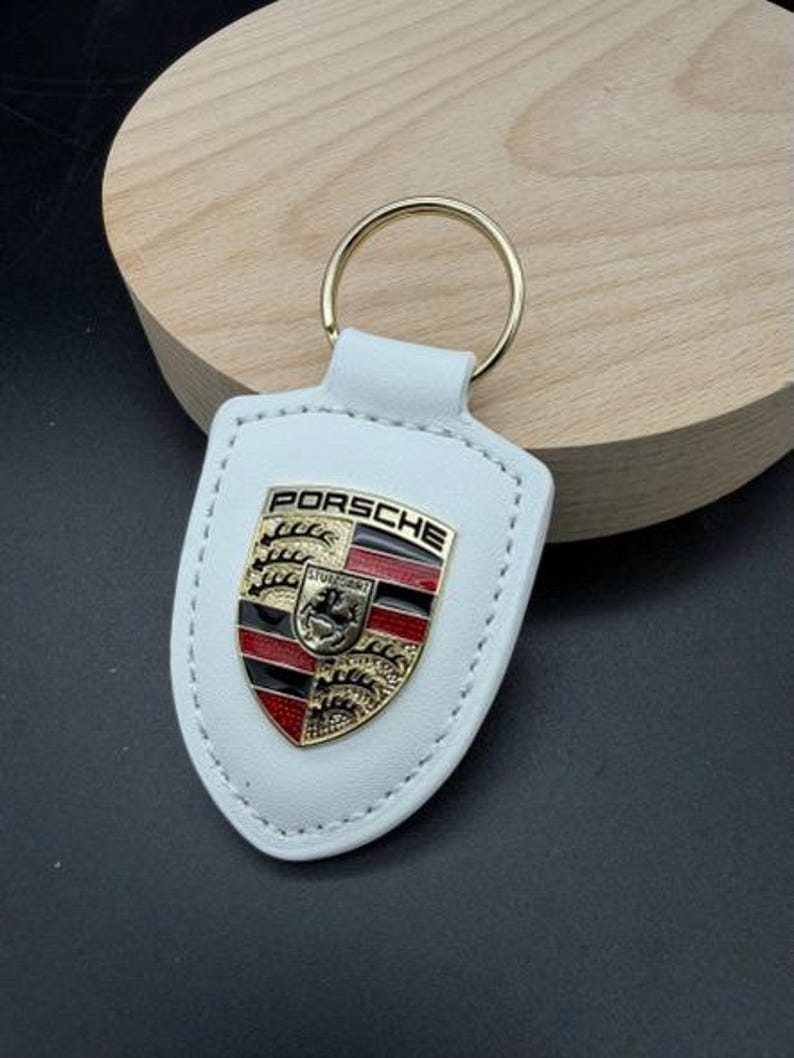 AUTH Porsche Genuine Crest Leather Keychain Luxury Cars Key Ring ...