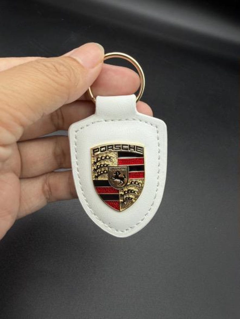 AUTH Porsche Genuine Crest Leather Keychain Luxury Cars Key Ring ...