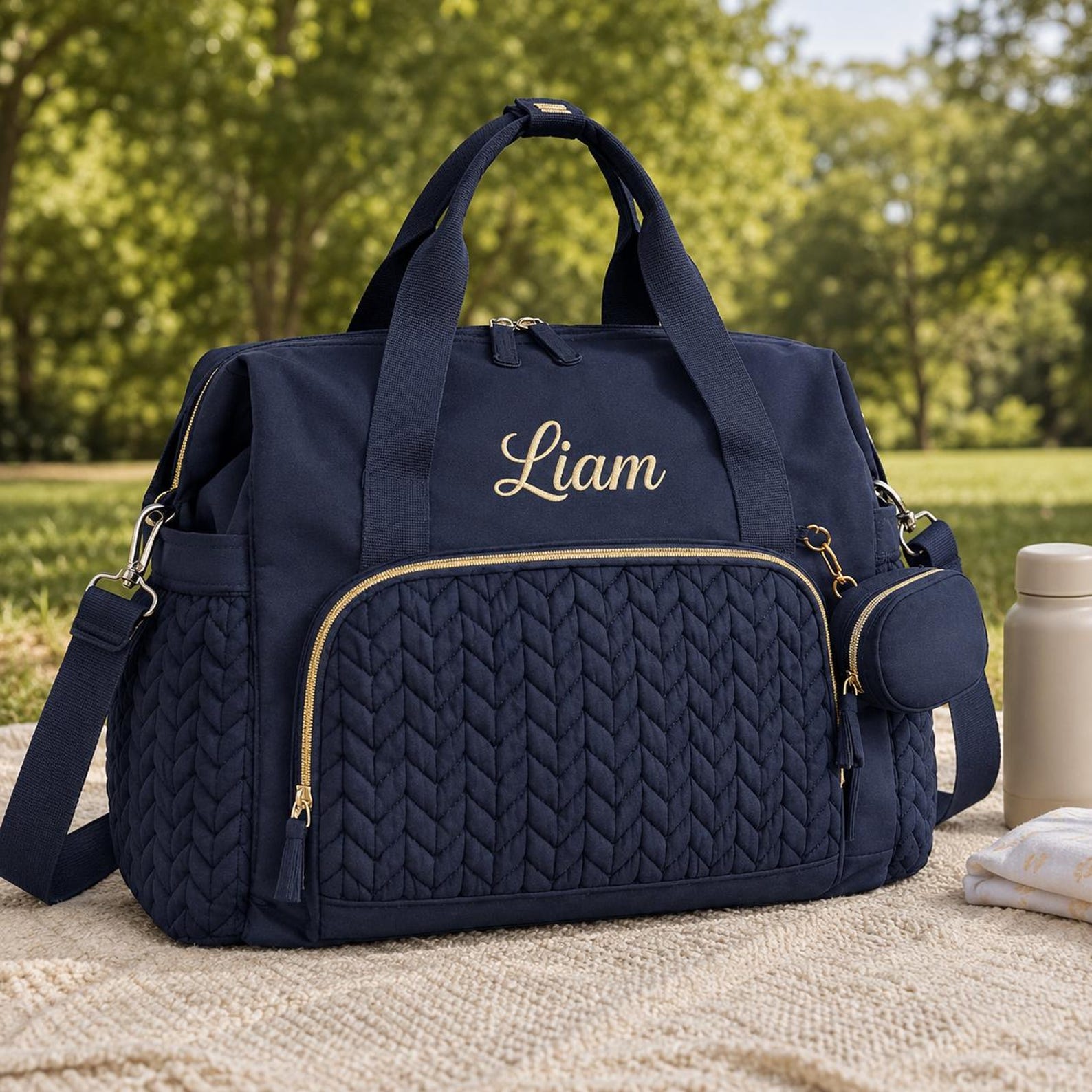 Personalized Chevron Quilted Diaper Bag, Custom Embroidered Baby Name ...