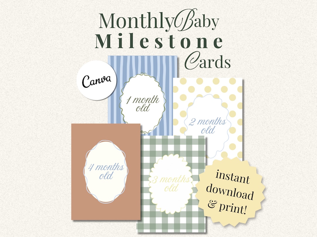 Baby Monthly Milestone Cards Printable | First Year Baby Milestones | 1 ...