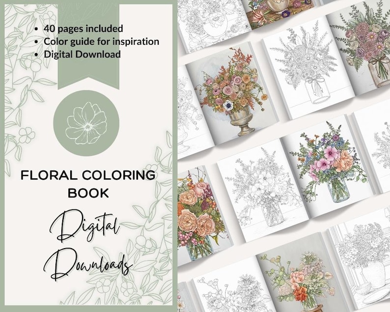Adult Coloring Book, Botanical Illustration, Garden Art, 40 Page ...