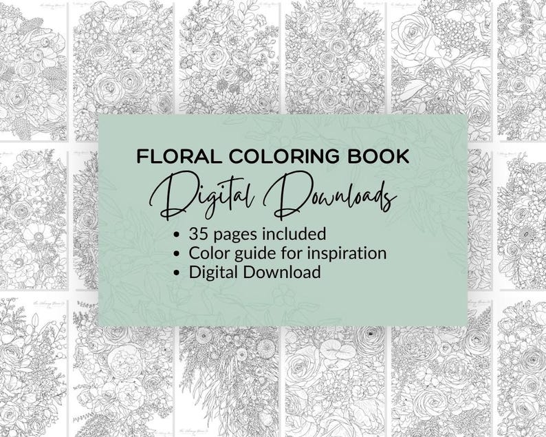Adult Coloring Book, Botanical Illustration, Garden Art, 35 Page ...