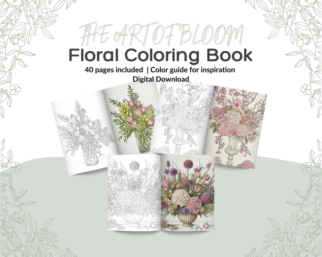Adult Coloring Book, Botanical Illustration, Garden Art, 40 Page ...