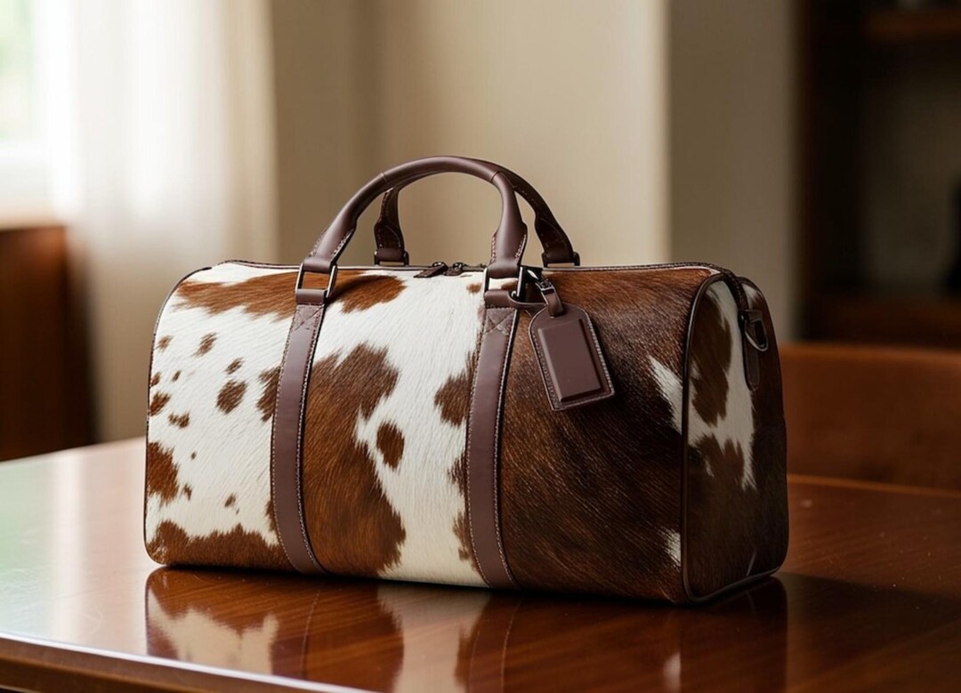 Cowhide Leather Duffel Bag Hair on Hide Weekender Handmade Western ...